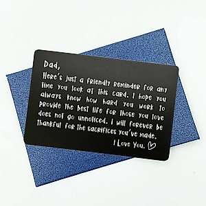 Father's Day Gift, Laser Engraved, Metal Card, Wallet Insert for Dad, Father's Day Gift for Dad from Daughter, Dad Gift from Son to Father, Dad Birthday Gift for Dad (Black)