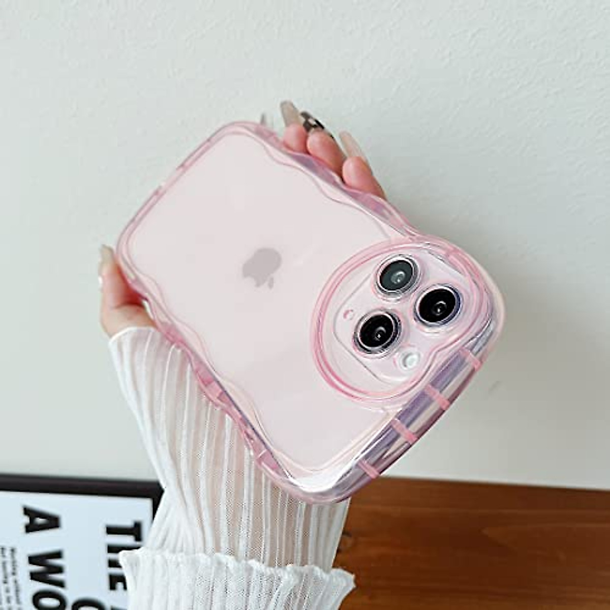 Qokey for iPhone 11 Pro Max Case(2019 6.5"),Cute Clear Love Case,with Love-Heart Camera Frame Wavy Edge Transparent Full Protection Soft TPU Shockproof Phone Case Cover for Women Girls,Pink