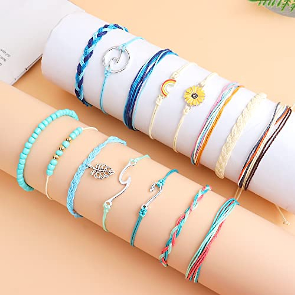 Long tiantian Cute String Bracelets for Women Trendy Summer Stuff Boho Friendship Bracelets Waterproof 4ocean Bracelets Outfits Adjustable Wave Surfer Beach Bracelets Stocking Stuffers
