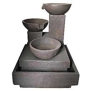 A&B Home Large 3-Tiered Cascading Bowls Water Fountain, Outdoor Floor Modern Concrete Fountain for Garden Patio Lawn Yard Porch Deck, 27.5" L x 27.5" W x 35.5" H, Gray Zen Waterfall Fountain
