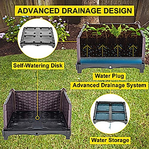 VEVOR Plastic Raised Garden Bed, 20.5" High Set of 5, Rattan Style Grow Planter Care Box Kit, Self-Watering Elevated for Herbs, Flowers, and Other Plants Indoor ot Outdoor, Brown