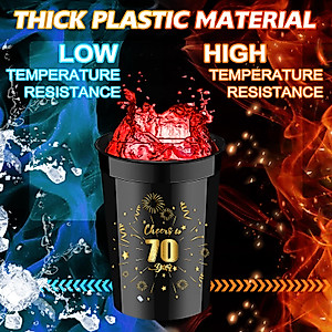 Mototo 30 Pieces 70th Small Birthday Cups 8 oz Cheer to 70 Years Plastic Cups Plastic Birthday Stadium Cups Black and Gold Plastic Cups for Birthday Party Favors Anniversary Wedding Party Supplies