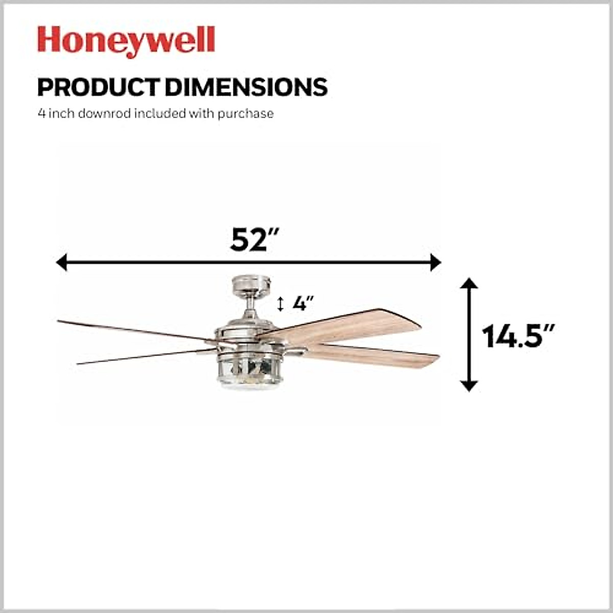 Honeywell Ceiling Fans Bonterra, 52 Inch Contemporary Indoor LED Ceiling Fan with Light and Remote Control, Dual Finish Blades, Reversible Motor - Model 50610-01 (Brushed Nickel)