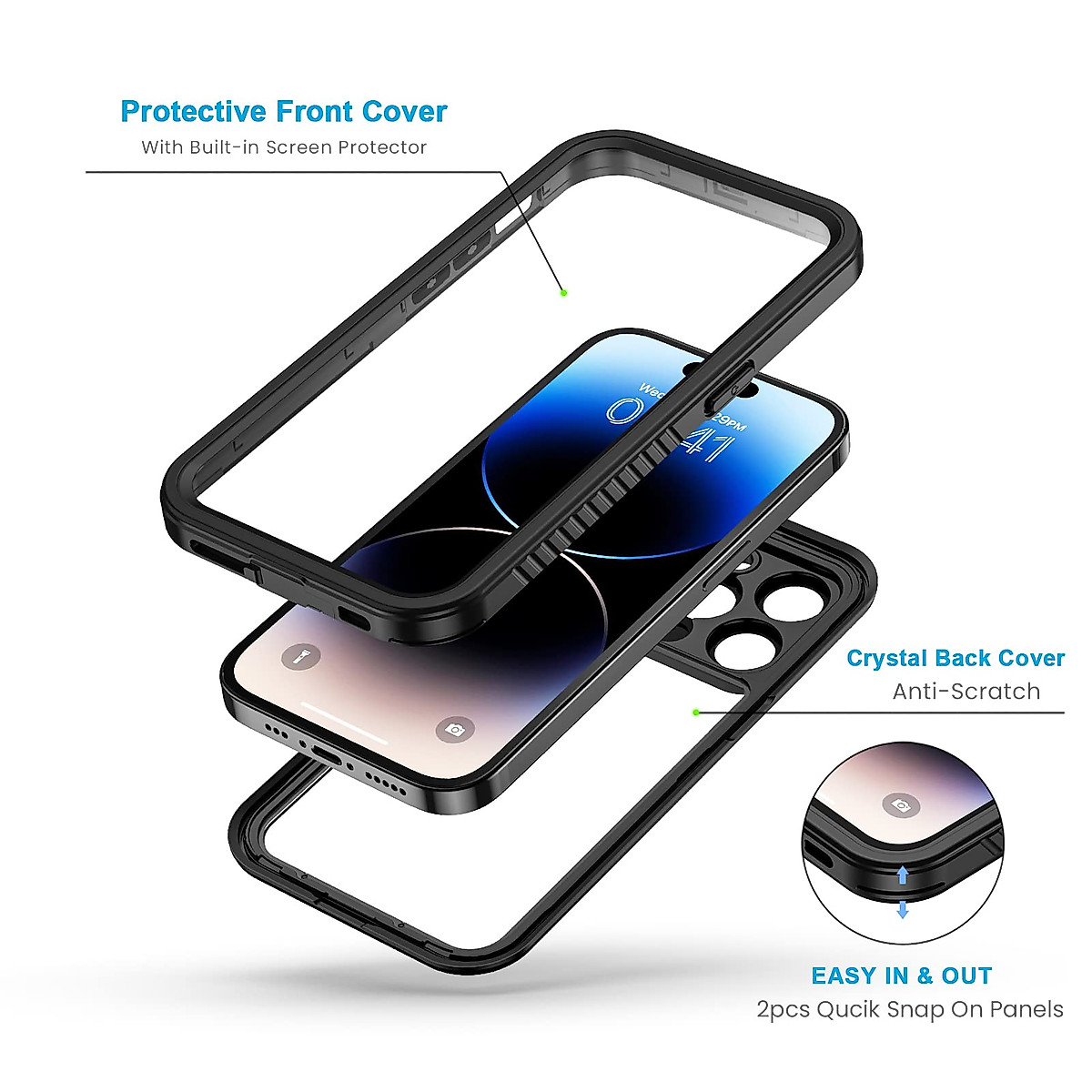 Lanhiem for iPhone 14 Pro Max Case, IP68 Waterproof Dustproof Case with Built-in Screen Protector, Rugged Full Body Shockproof Phone Case for iPhone 14 Pro Max 6.7 inch, Black