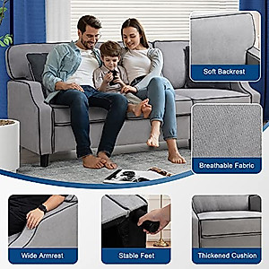 Shintenchi 79”Modern Fabric Sofa Couch,Mid Century Linen Upholstered Fabric 3-Seat Sofa Loveseat Furniture with Pillow for Small Living Room, Apartment,Studio and Small Space,Light Gray