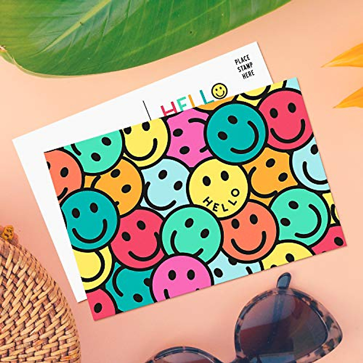 Sweetzer & Orange Hello Postcards Pack (60 Post Cards) 4x6 Postcards for Kids and Adults. 300gsm Note Cards. Blank Hello Greeting Cards, Smiley Face Hello Cards
