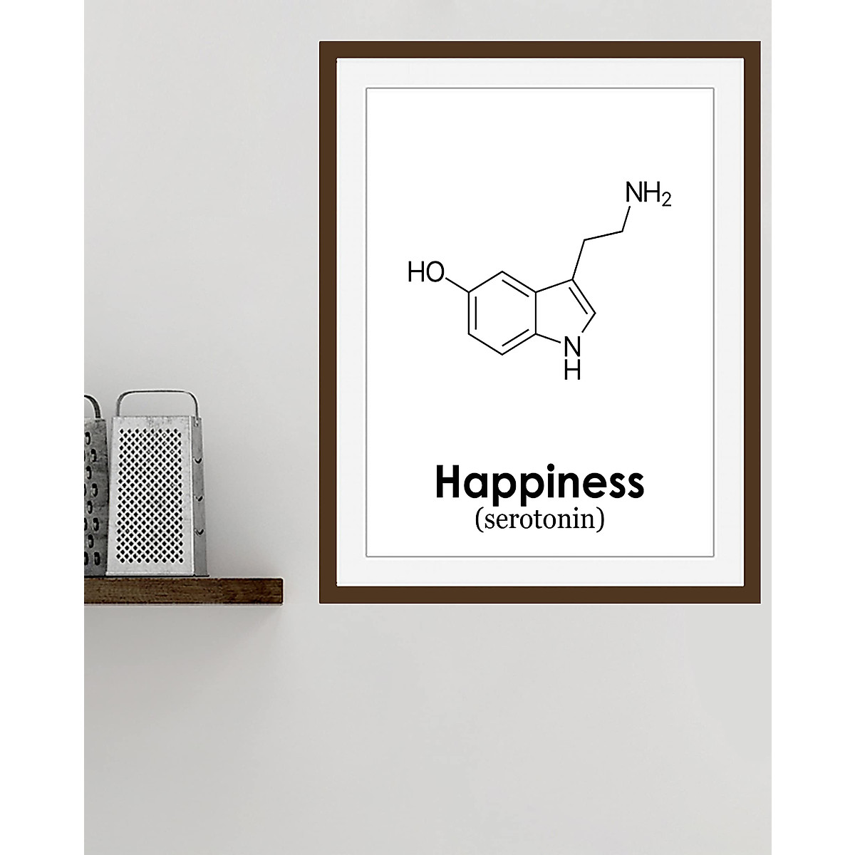 Happiness Serotonin Molecule Wall Art 11x14 Unframed Art Print Poster Black on White for Office, Classroom, Science Laboratory or Home Décor. Great Gift For Scientists, Chemists, Geeks and Nerds