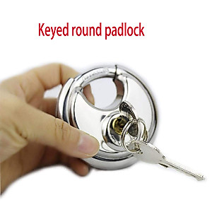 Stainless Steel Discus Keyed Padlock with 2 Keys Heavy Duty Rustproof Disc Locks with Hardened Steel Shackle for Indoor Outdoor Security, Storage Unit, Trailers, Tool Box, Gate, Shed, Fence (1 Pack)