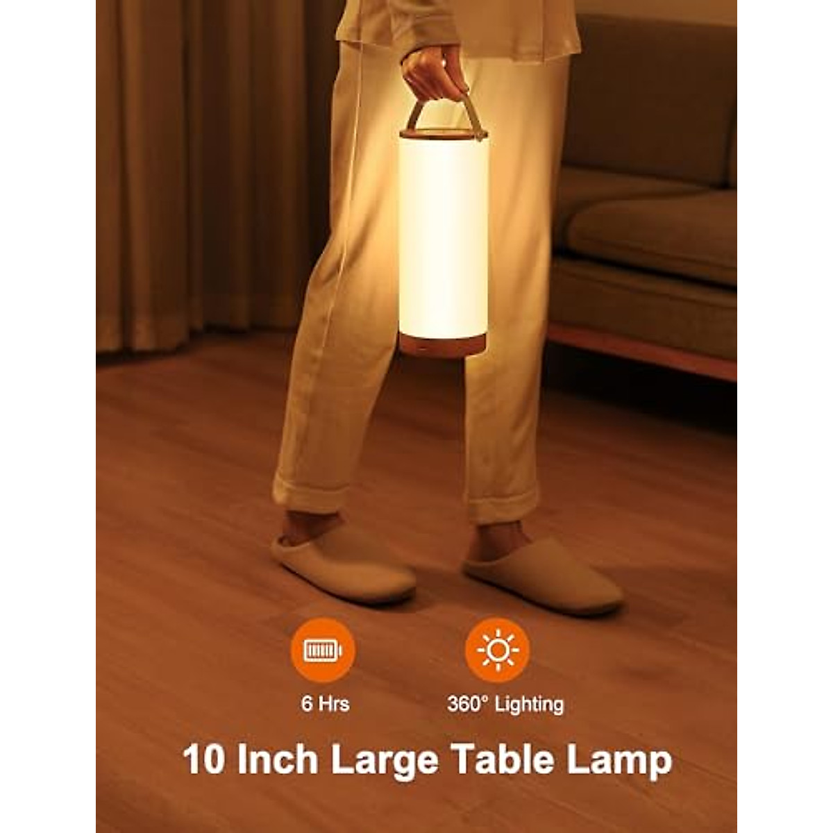 sympa Cordless Table Lamp - 10 Inch Rechargeable LED Desk Lamp, Dimming Bedside Table Lamp for Bedroom and Office, Portable Touch Table Lamp for Outdoor & Camping, 360° Eye-Care Lighting