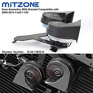 MITZONE Horn Assembly with Bracket Compatible with 2009-2014 Ford F-150 Replace 9L3Z-13832-A