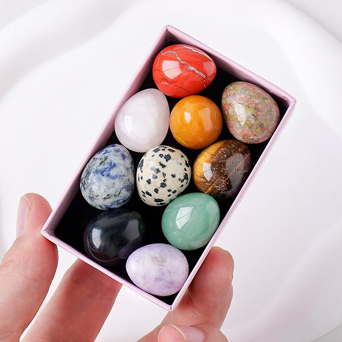 MuYu Art Cute 10 Pcs Egg Crystal Stones Kit, Mixed Colors Bird Eggs Shape Stones Decor Chakra Healing Crystals Eggs Gift