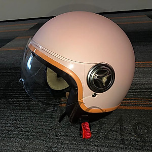 Vespa Retro 3/4 Open Face Motorcycle Helmet - DOT Approved Vintage Electrical Scooter Helmet with Visor Light - Breathable Quick Buckle - Pink - 54-61CM