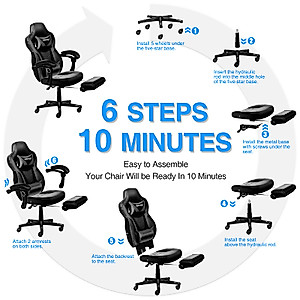 ELECWISH Gaming Chair, Reclining Computer Chair with Footrest and Lumbar Support, High Back Ergonomic Gamer Chair for Adults, Gaming Desk Chair with Headrest PU Leather