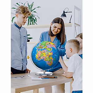 Waldauge Illuminated World Globe with Stand, 13" Earth Globes with Stable Heavy Metal Base for Kids Classroom Learning, LED Constellation Globe Night Light with HD Printed Map