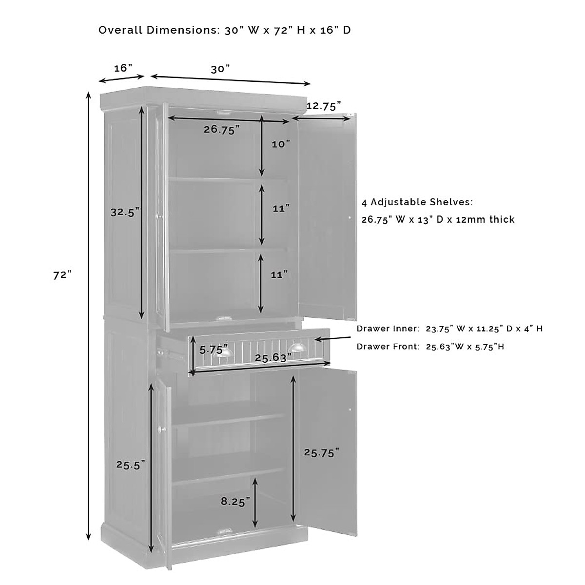 Crosley Furniture Seaside Kitchen Pantry Cabinet - Distressed White