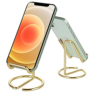 ROPOSY 2 Pack Cell Phone Stand for Desk, Cute Metal Gold Cell Phone Stand Holder Desk Accessories, Compatible with All Mobile Phones, iPhone, Switch, iPad