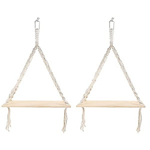 Cabilock 2pcs Vintage Modern Shelving Holder Room Rope Floating Cotton Bonsai Hand- Woven Shelf Pot Swing Bathroom Triangle Decoration Book Decor Original Shelves Decorative