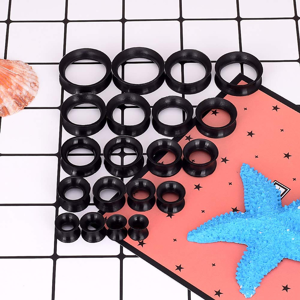 2g-1" 10Pairs Black Silicone Plugs Kit Ear Skins Gauges Soft Ear Expander Tunnels Stretching Set 6-25mm