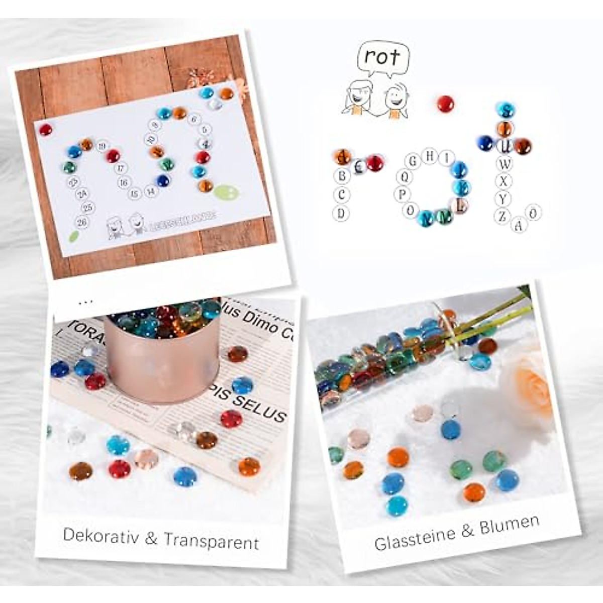 ABSOFINE Glass Gems, 900g Blended Fire Glass Beads,Colour Glass Stones Flat Bottom Beads for Home Decorative Art Craft Vase Filler(About 200 PCS)