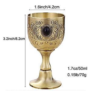 VIDAYA Chalice Goblet, Hand-Made Vintage Pure Copper Engraving Flower Pattern Metal Embossed Wine Copper Gemstone Cups Medieval Gothic Goblet 1.7oz 1-Pack
