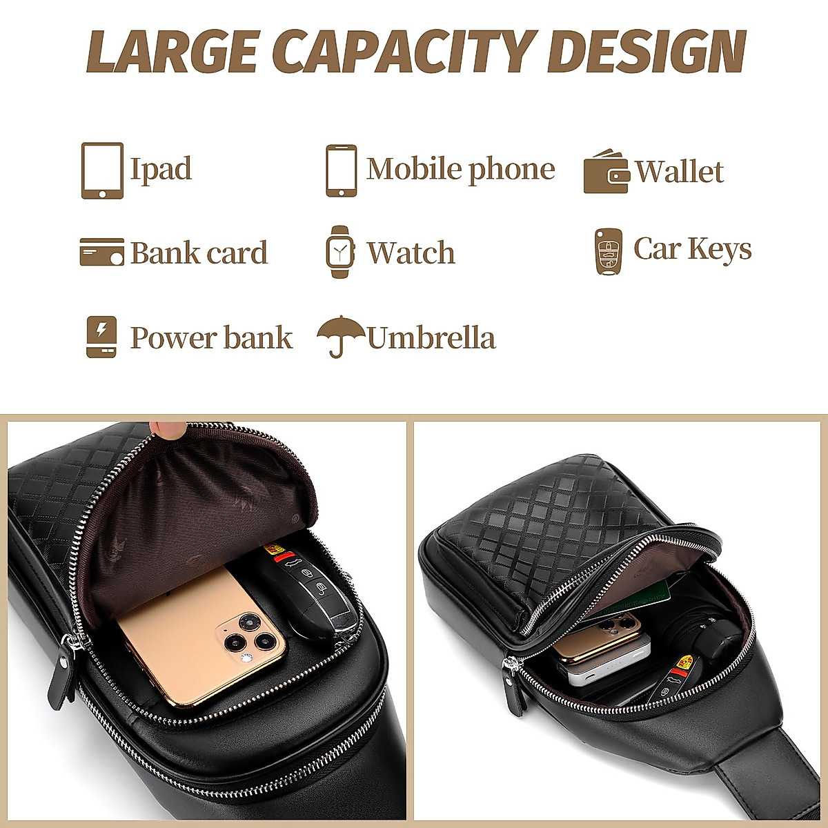 FSD.WG sling Backpack for Men Chest Bag Crossbody Shoulder Bags Travel Bag Purse for Men with Water Resistant