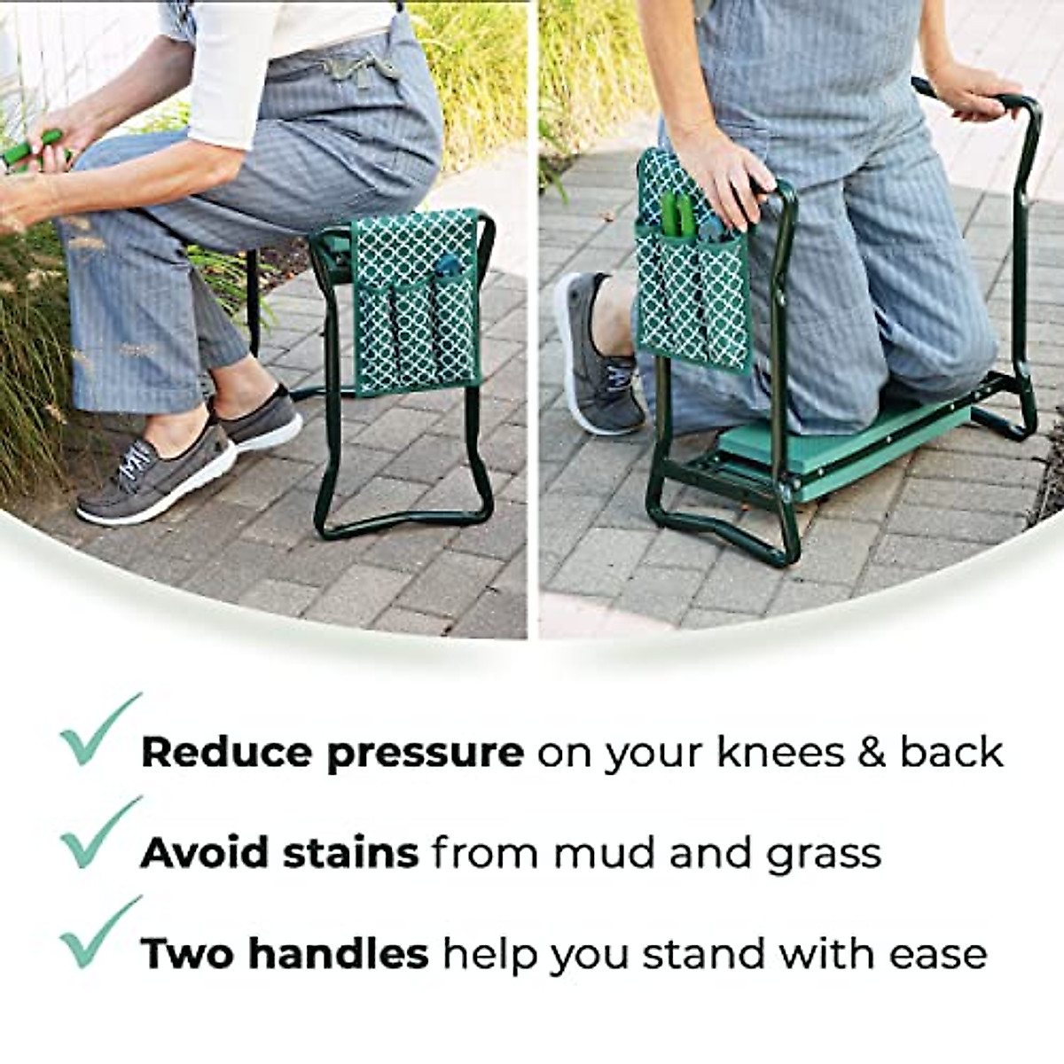 Garden Kneeler And Stool - Foldable Garden Seat For Storage - EVA Foam - Heavy Duty and Lightweight Gardening Yard Tools - Great for Gardening Gifts for Women - Bench Comes With Tool Pouch and Gloves