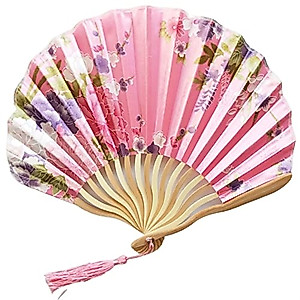 PHONME Multipurpose 3 pcs Chinese Style Hand Held Fans Personalized Pattern Silk Bamboo Folding Fans Handheld Wedding Hand Fan Cool Bamboo Flower Fan for Decoration Vintage style (Color : Red)
