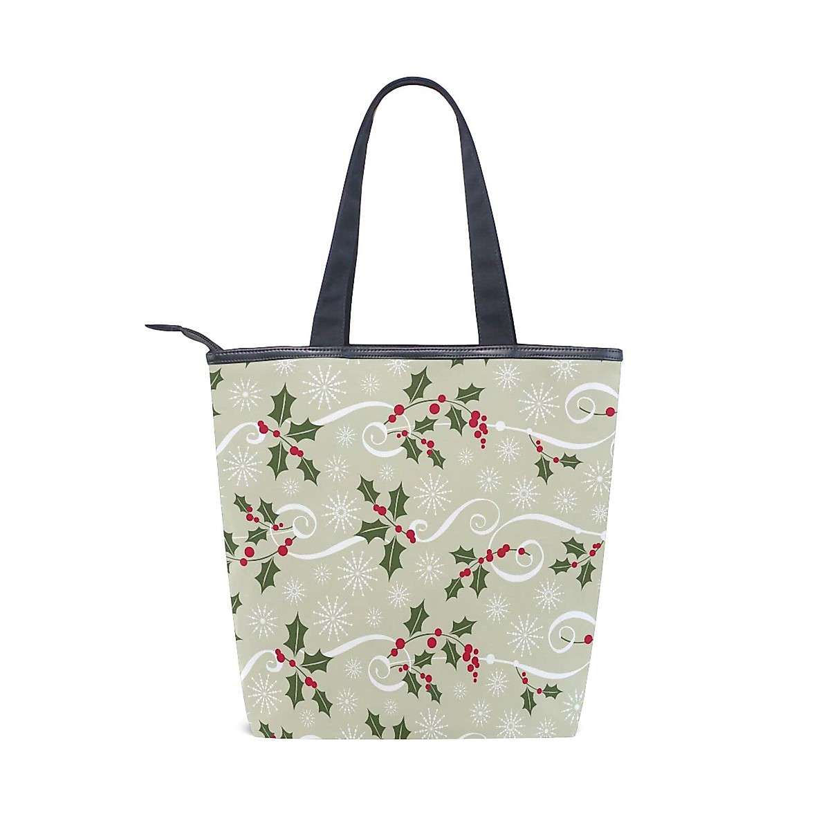 Christmas Holly Berry Tote Handbag for Women Tote Bag, Canvas + leather Shoulder Bag, Hobo bag, Satchel Purse(237ri1a)
