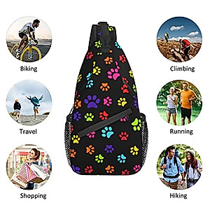 LAKUERVI Paws Chest Sling Bag Seamless Pattern With Colorful Dog Paws Crossbody Shoulder Backpack Adjustable Lightweight Animal Footprints Travel Hiking Casual Daypack for Men Women