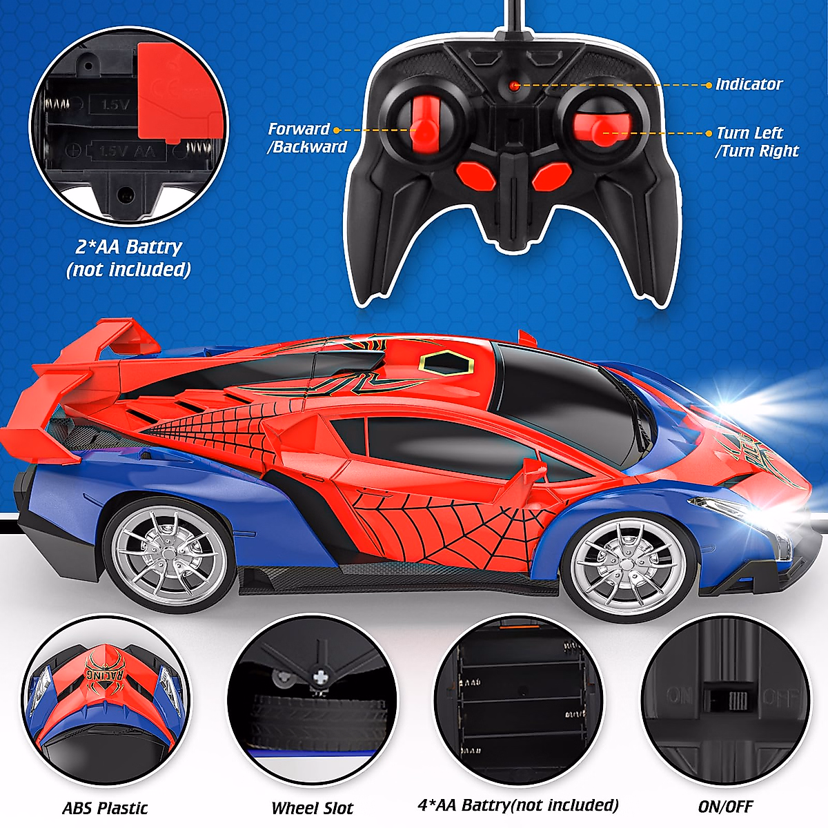 Growsland Remote Control Car for Kids, RC Cars for Boys Kids 1:18 Electric Vehicle Toy Car Hobby Racing Car Toys with Lights & Controller, Birthday Gift for 3 4 5 6 7 8 9 Year Old Boys Girls