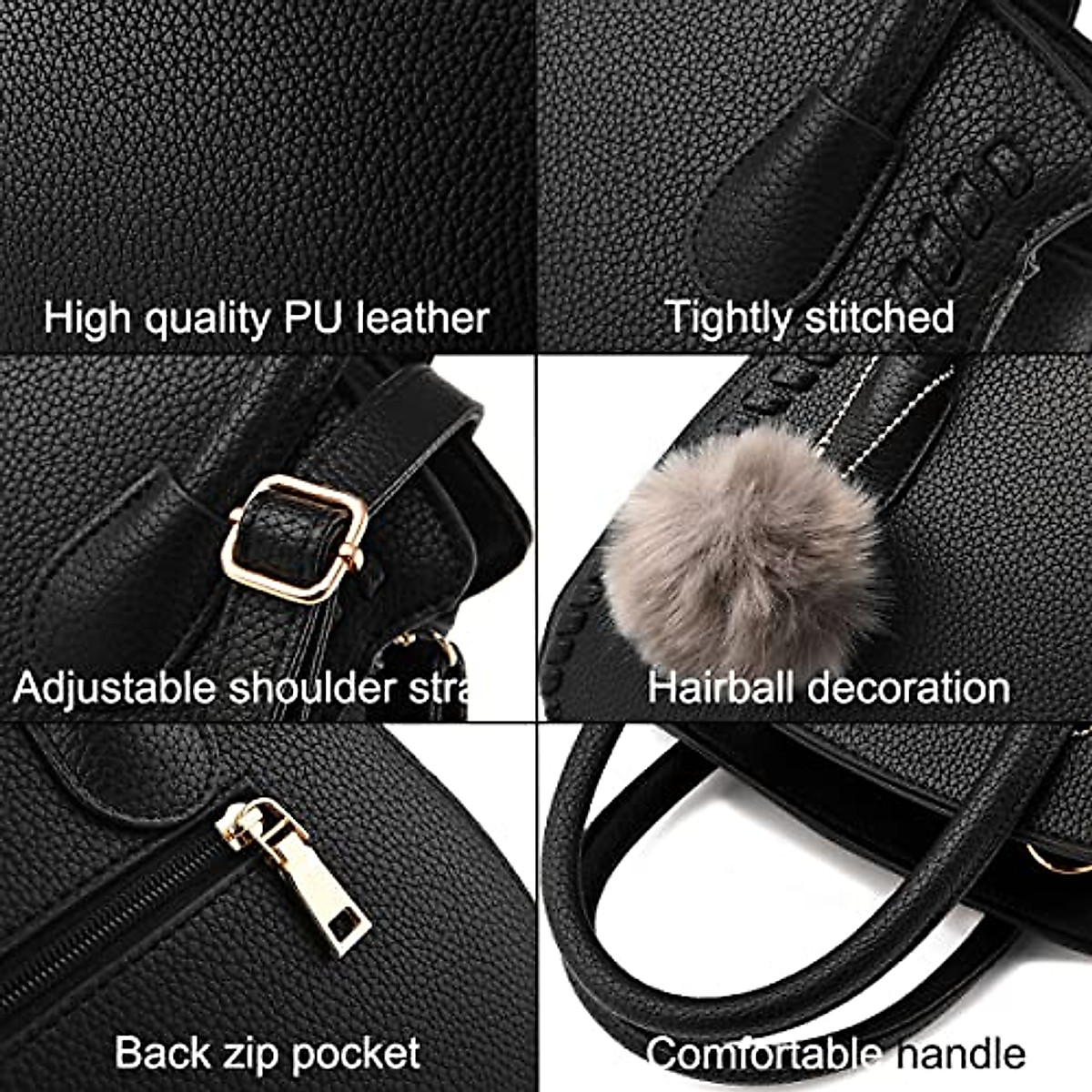 XingChen Purses and Handbags for Women PU Leather Top Handle Satchel Ladies Shoulder Tote Bags(Black)