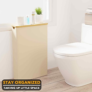 SpaceAid Extra Large Toilet Paper Storage with Lid, Hold up to 24 Regular Rolls or 18 Mega Rolls, Slim Toilet Paper Basket Holder Bin Container, Bathroom Accessories Organizer, Beige