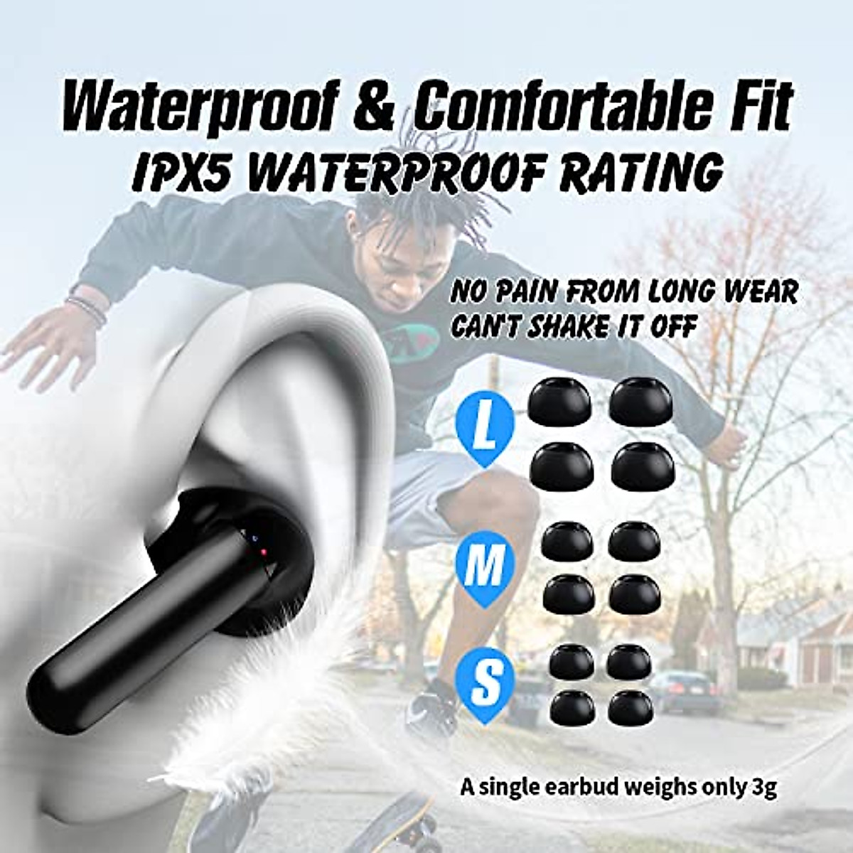 DUVOSS Bluetooth 5.3 Wireless Earbuds, Noise Cancelling Deep Bass Sound 49H Playtime Waterproof with Microphone in-Ear Stereo Headphones, Touch Bluetooth Sport & Gaming Ear Buds for iPhone Android PC