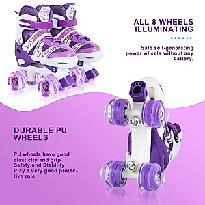 Roller Skates for Kids, Adjustable Size Double Roller Skates, with All Wheels Light up, Fun Illuminating for Girls Boys for Kids, Rollerskates for Kids Beginners, Medium（2-5）, Purple