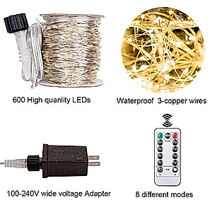 RESNICE LED Fairy String Lights 200FT 600 LEDs Outside Indoor Plug in String Lights Waterproof Remote Control for Living Bed Room, Backyard, Patio, Garden, Porch, Wedding or Christmas Decorating