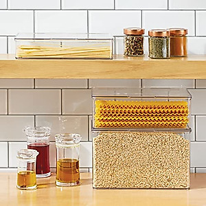 mDesign Plastic Kitchen Pantry and Fridge Storage Organizer Box Containers with Hinged Lid for Shelves or Cabinets, Holds Food, Snacks, Canned Drinks, Seasoning, Lumiere Collection, Clear