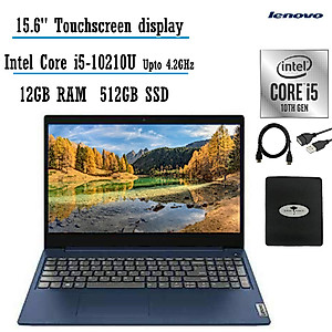 Lenovo 2021 IdeaPad 3 15.6" Touchscreen HD Laptop, 10th Gen Intel Core i5-10210U (Beat i7-8650U), 12GB RAM 512GB SSD, WiFi6 Bluetooth5 HDMI, Windows 10 w/GM Accessories