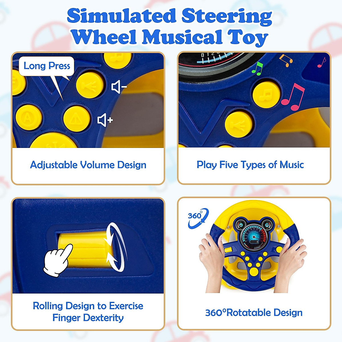 KalaDuck Toddler Steering Wheel Toy, Baby Simulated Car Driving Musical Toys with Multiple Sounds, Learning Rotatable Car Toys for Preschool Kids Boys and Girls Ages 3+