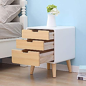 ZHAOLEI Simple and Three-Drawer Design Bedside Table, Mini Locker Bedroom Solid Wood Bedside Storage Cabinet