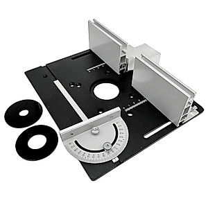 Aluminium Router Table Insert Plate - Woodworking Bench Bakelite Milled Table Top with Sliding Track Fence and Miter Gauge (Aluminum Fence Silvery Gauge)