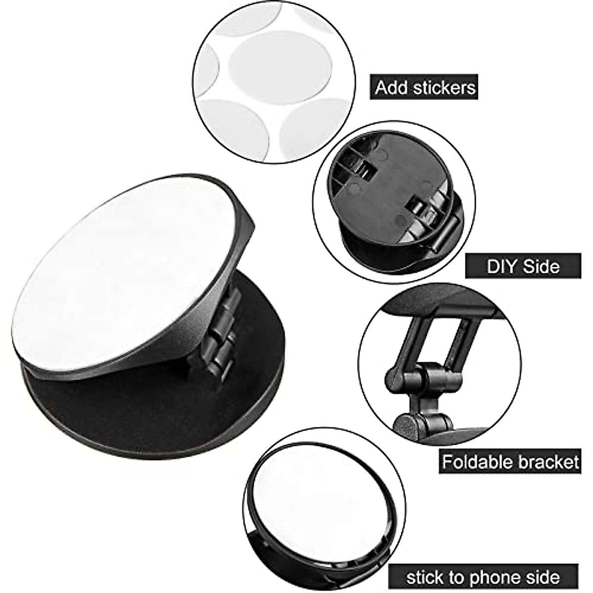 30 Phone Grip Holder with Double-Sided Sticker Phone Finger Expanding Stand Holder for Almost Phones Cases (Black, White)