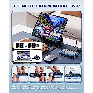 Underwater Camera, 4K 48MP Autofocus Waterproof Digital Camera with Selfie HD Dual Screens, 11FT 16X Digital Zoom Waterproof Camera with 64GB Card, Fill Light Underwater Camera for Snorkeling