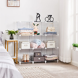 ANWBROAD Wire Cube Storage Organizer 9 Cube Metal Grids Shelves Storage Bins Shelving Stackable Modular Bookshelf Shelf Cubbies Unit Closet Cabinet for Living Room Office White LWT009T