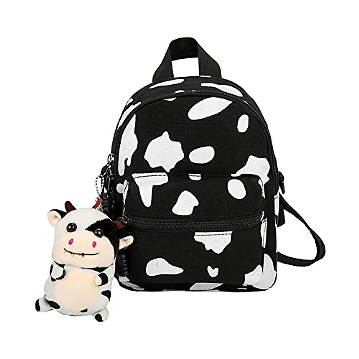 PMUYBHF Backpacks For School Cow Pattern Backpack Cow Print Backpack Mini Canvas Daypack With Plush Cow Pendant For Bag Accessory Shoulder Bag Tote
