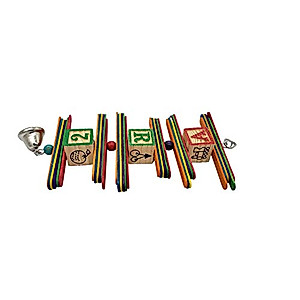 Tropical Chickens Chewing Stick with Wood Block Toy - Multicolored Natural Eco-Friendly Enrichment Toy with Bell for Bird Enrichment Conure Lovebird Cockatiels Small and Medium Birds