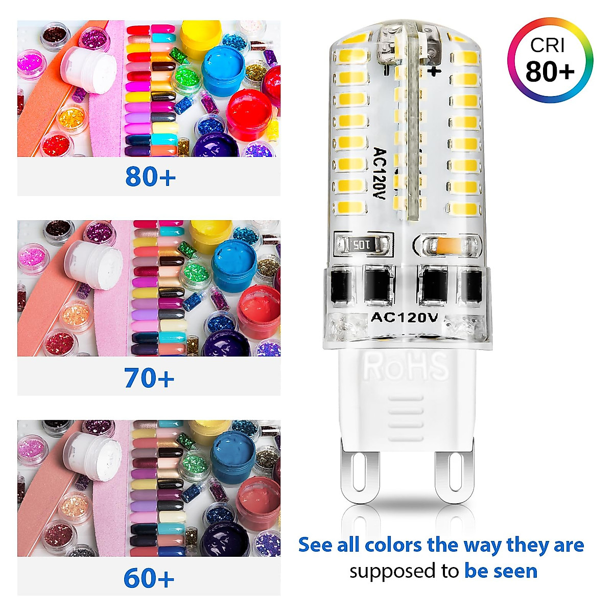 YGS-Tech Dimmable G9 LED Bulbs, 4W(35W Halogen Equivalent), 3000K Warm White, CRI80, G9 Base Bulb for Chandelier, Interior Decoration Lighting, Commodity Display Lighting, 6-Pack