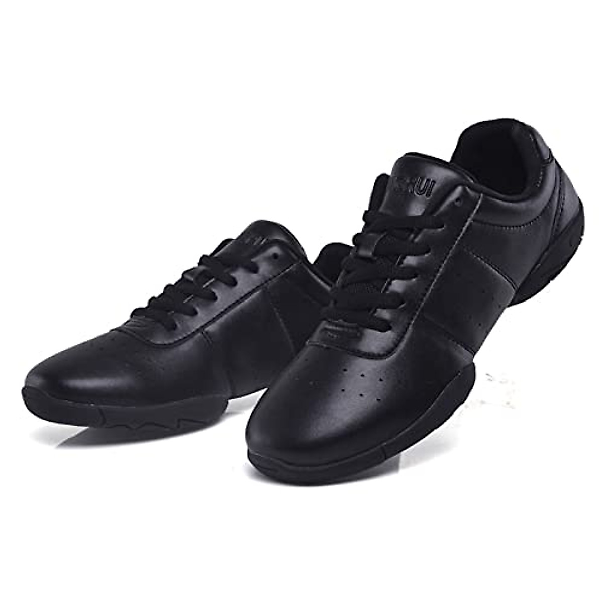 WUIWUIYU Boys Girls Women's Lace Up Aerobics Gymnastics School Cheerleading Dance Sport Shoes Training Sneakers Black Size 13.5