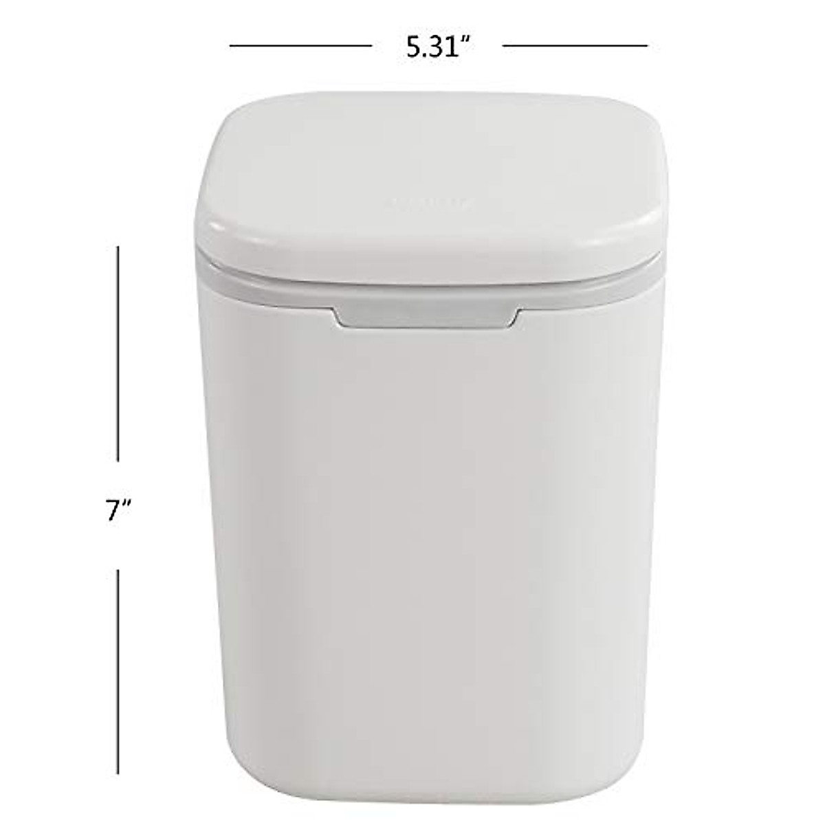 Xowine 0.5 Gallon Plastic Mini Push-Button Garbage Can, 2 L Desktop Mini Trash Can, White