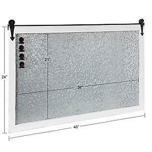 Kate and Laurel Cates Rustic Magnetic Metal Wall Organizer, 24 x 40, White, Farmhouse Wall Decor with Function