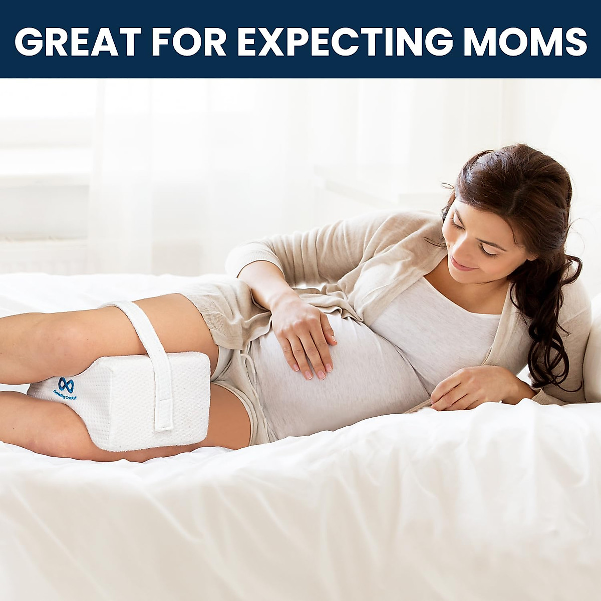 Everlasting Comfort Knee Pillow for Side Sleepers - Contour Knee Wedge Pillow for Between Legs Aligns Spine & Relieves Pressure - Leg Pillow for Sleeping w/ Strap for Back Pain, Hip Pain, Knee Pain